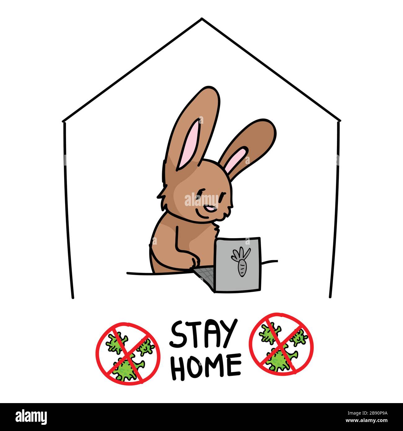 Corona virus covid 19 stay home cute bunny in self quarantine activity ...