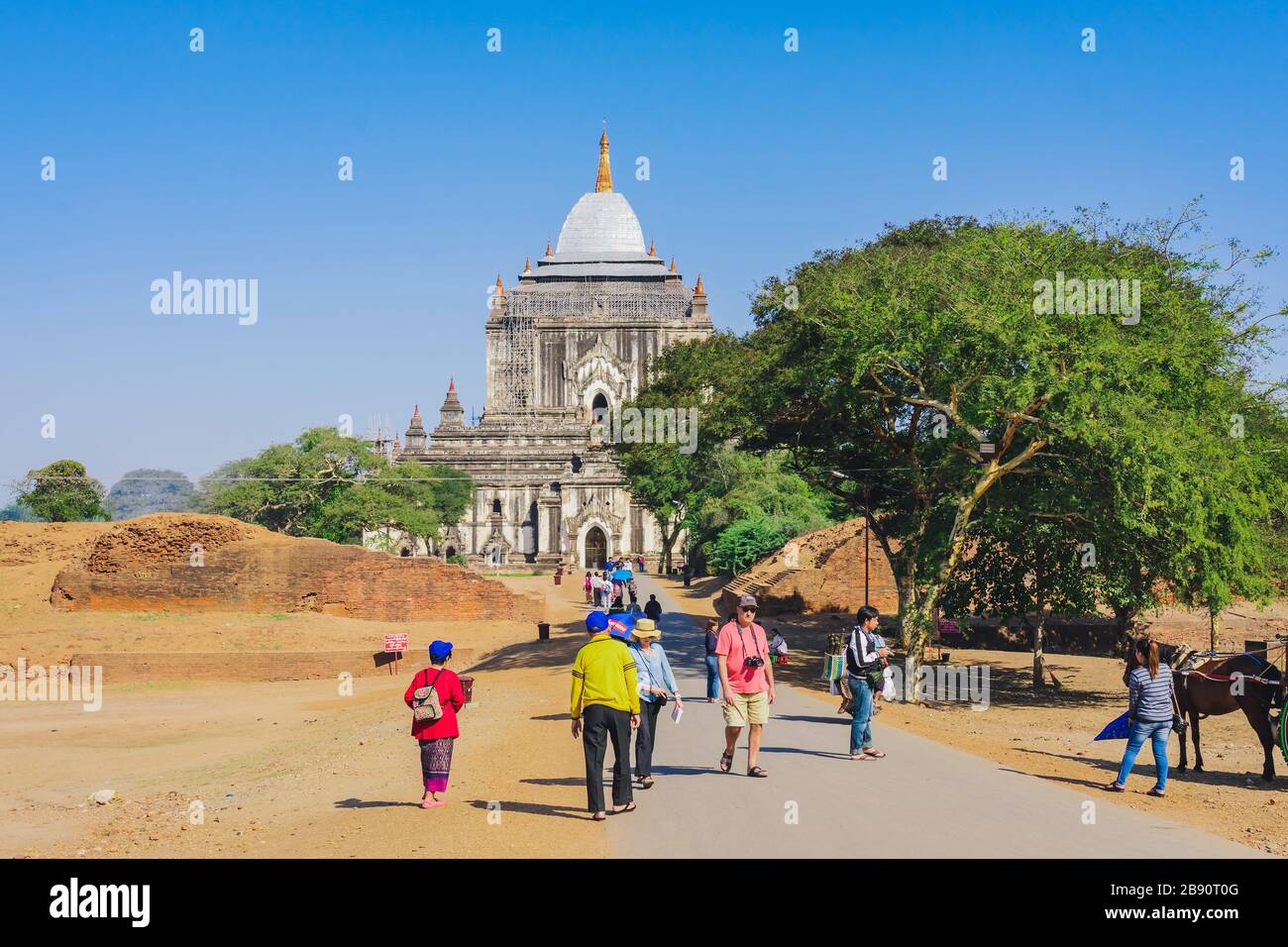 BAGAN, MYANMAR - JANUARY 21: 2019.Unidnetified people come to visit and ...