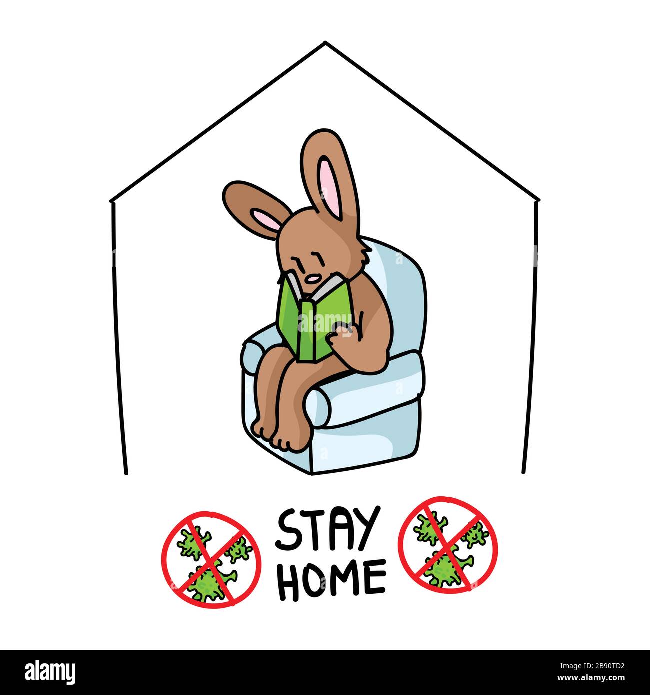Corona virus covid 19 stay home cute bunny in self quarantine activity ...