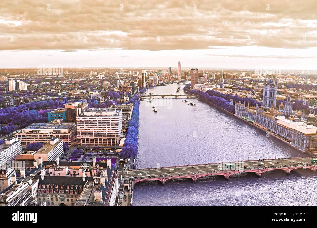 landscape from above of London city United Kingdom with artistic colors ...