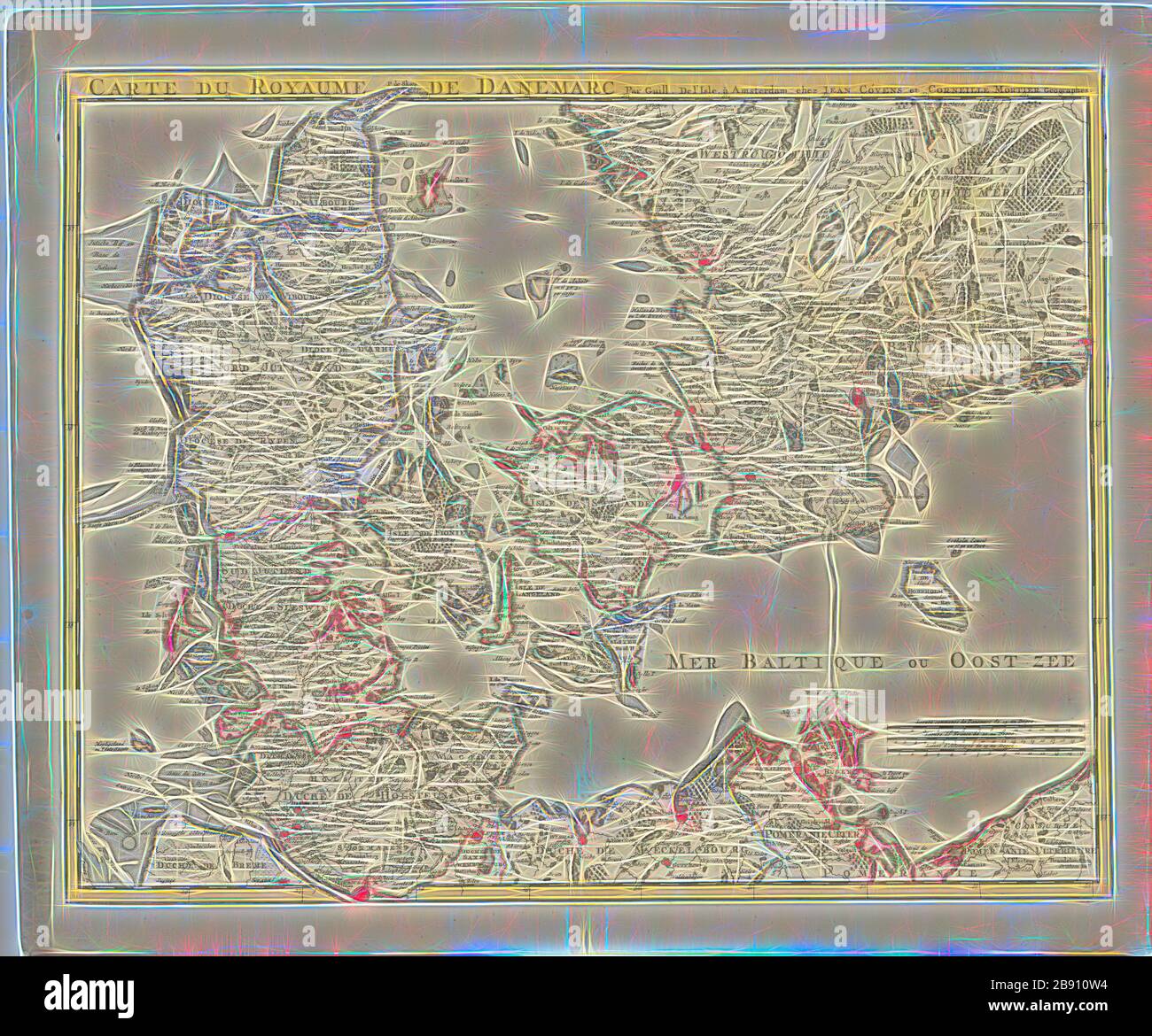 Map, Carte du Royaume de Danemarc, Guillaume Delisle (1675-1726), Copperplate print, Reimagined ...