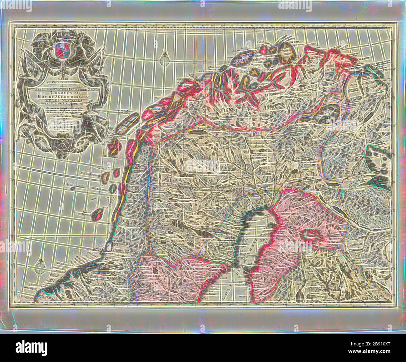 Map, Carte des Courones du Nord, Guillaume Delisle (1675-1726), Copperplate print, Reimagined by ...