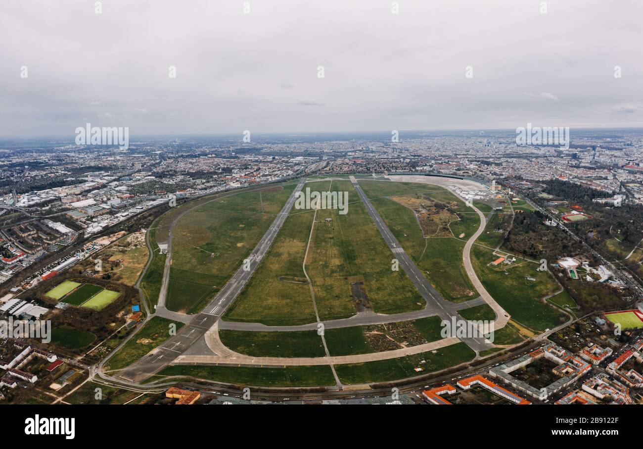aerial photo of an airport's runway Tempelhofer Feld, Berlin Stock ...