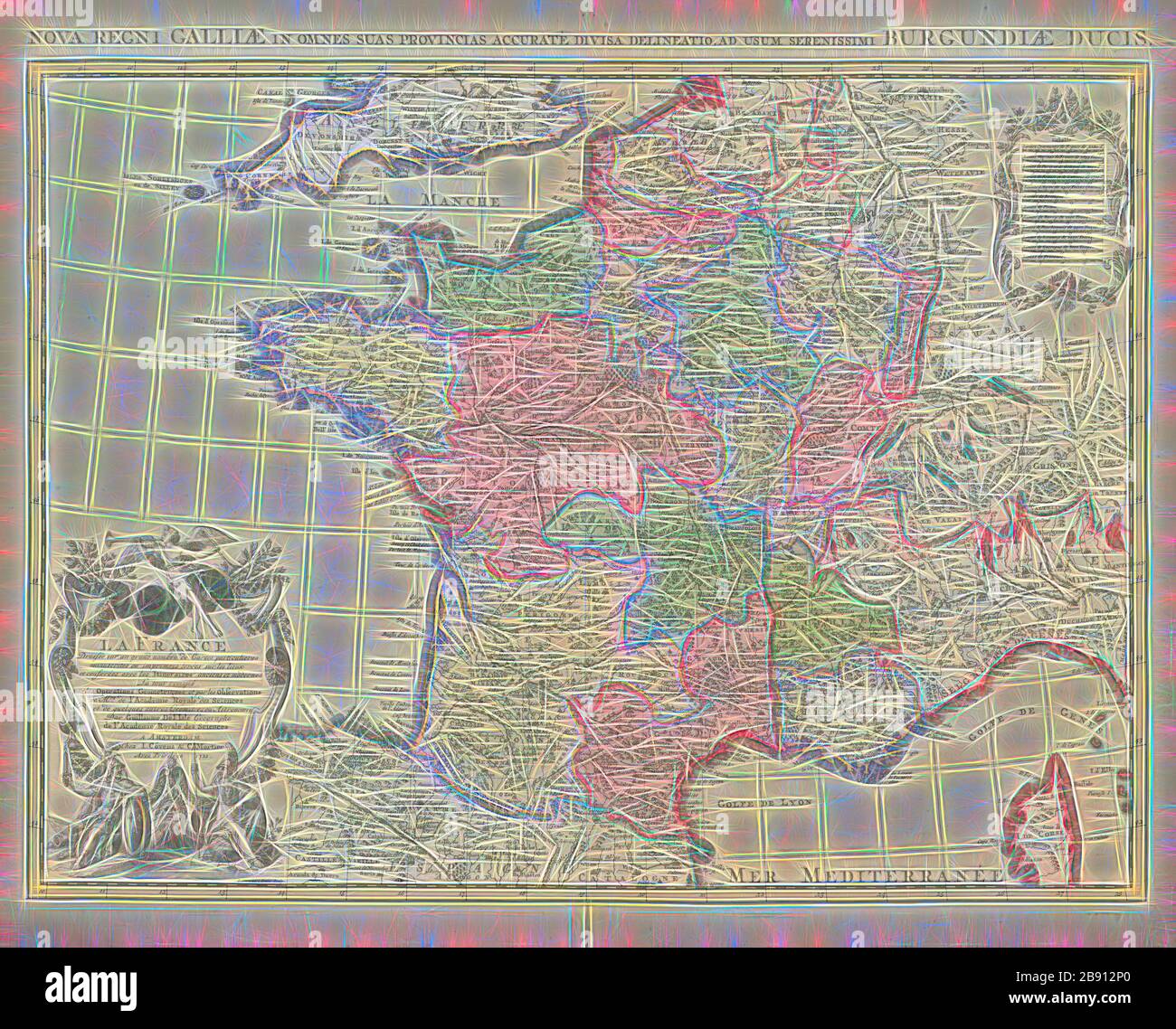 Map, La France, Guillaume Delisle (1675-1726), Copperplate print, Reimagined by Gibon, design of ...