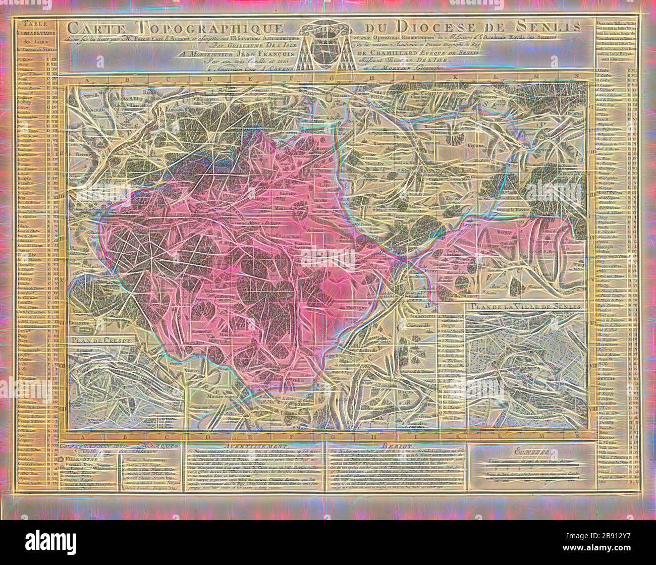 Map, Carte topographique du diocese de Senlis, Guillaume Delisle (1675-1726), Copperplate print ...
