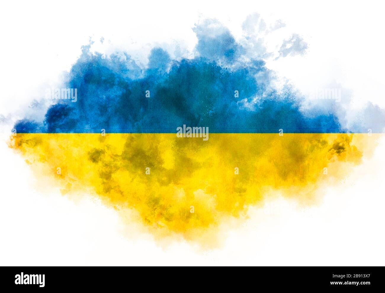 Ukrainian flag performed from color smoke on the white background ...