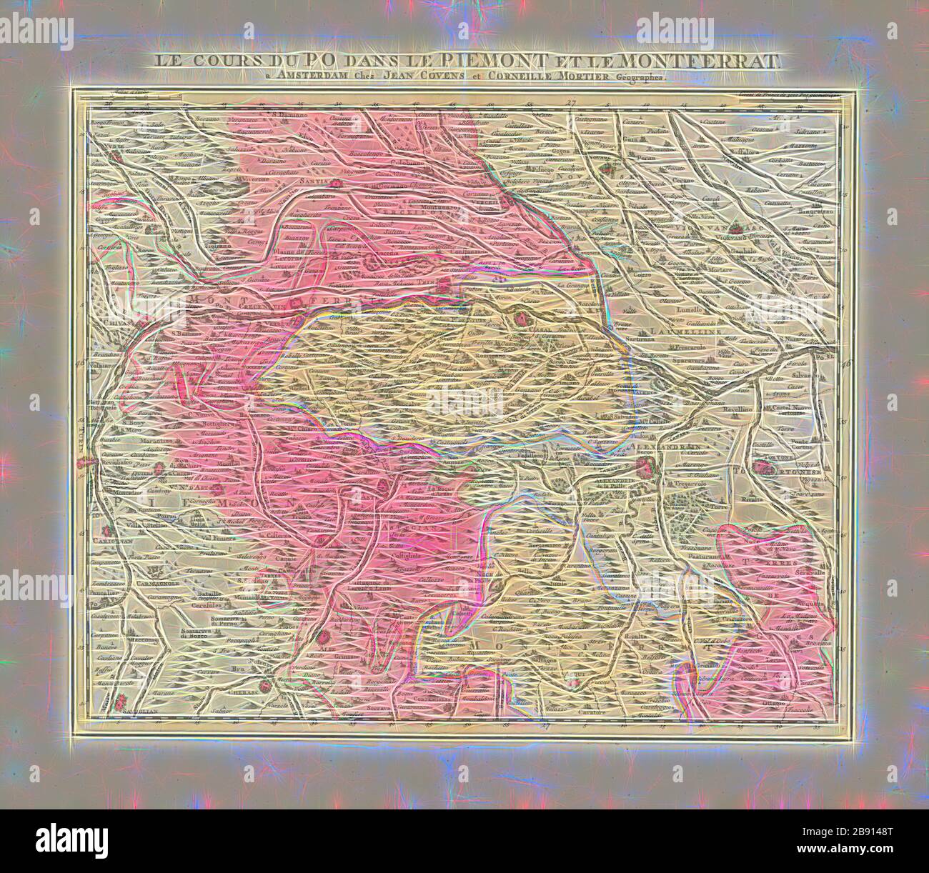Map, Le cours du Po dans le Piemont et le Montferrat, Copperplate print ...