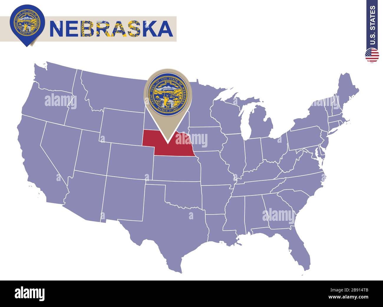 Nebraska State on USA Map. Nebraska flag and map. US States Stock ... Nebraska State on USA Map. Nebraska flag and map. US States Stock ...