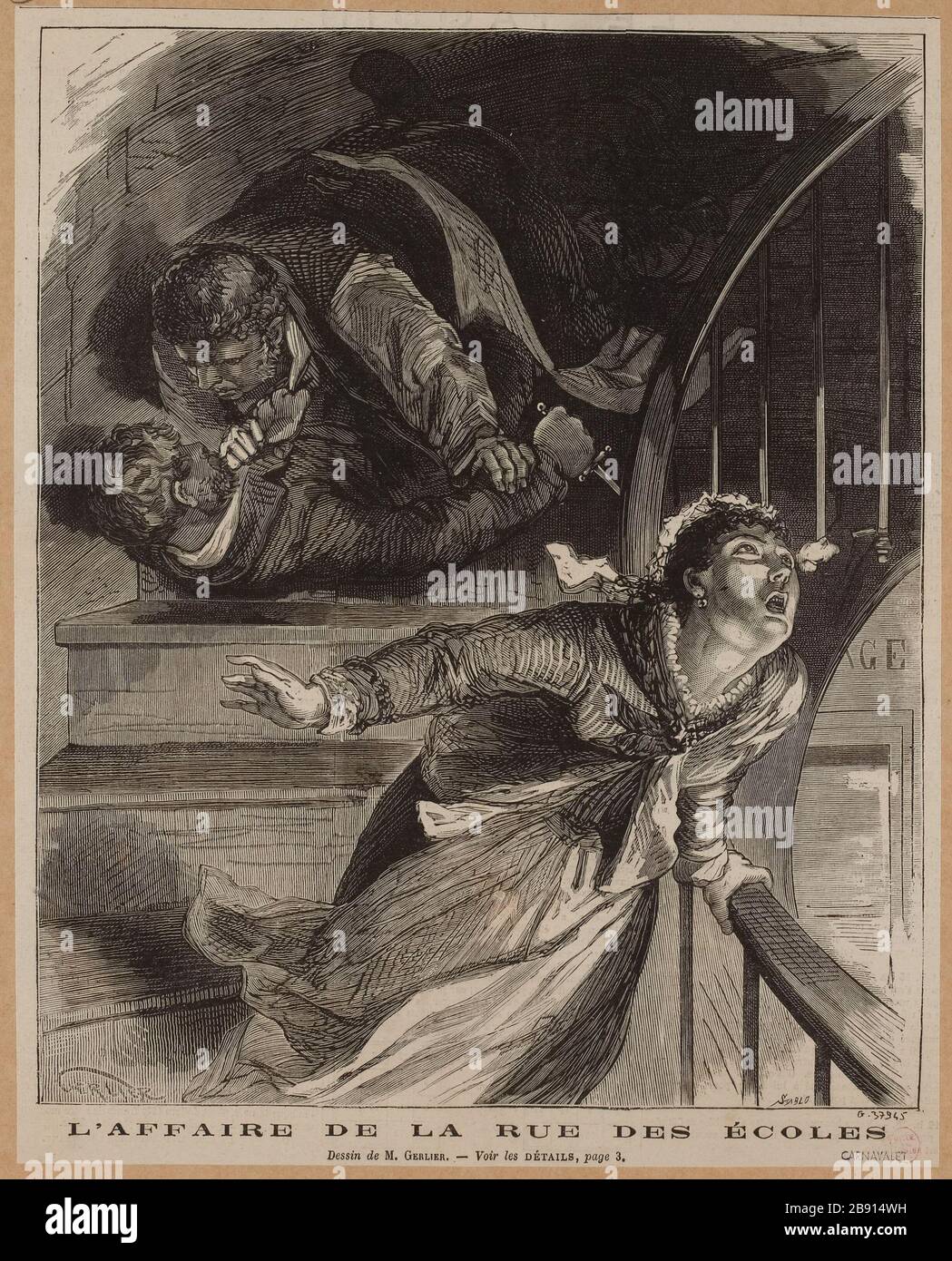 Fight between two men in a staircase while a woman fled Stock Photo - Alamy