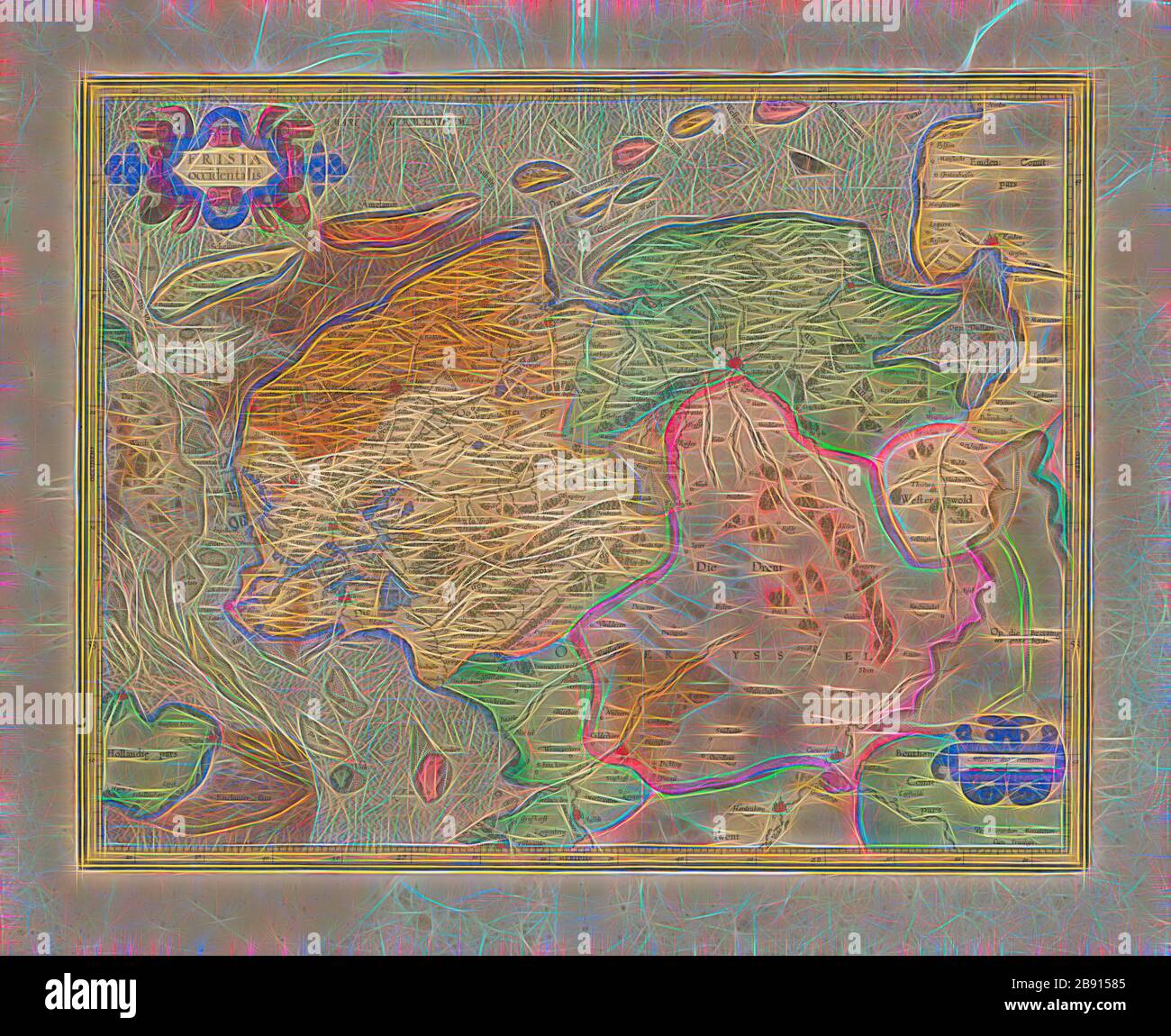 Map, Frisia occidentalis, Gerard Mercator (1512-1594), Copperplate ...