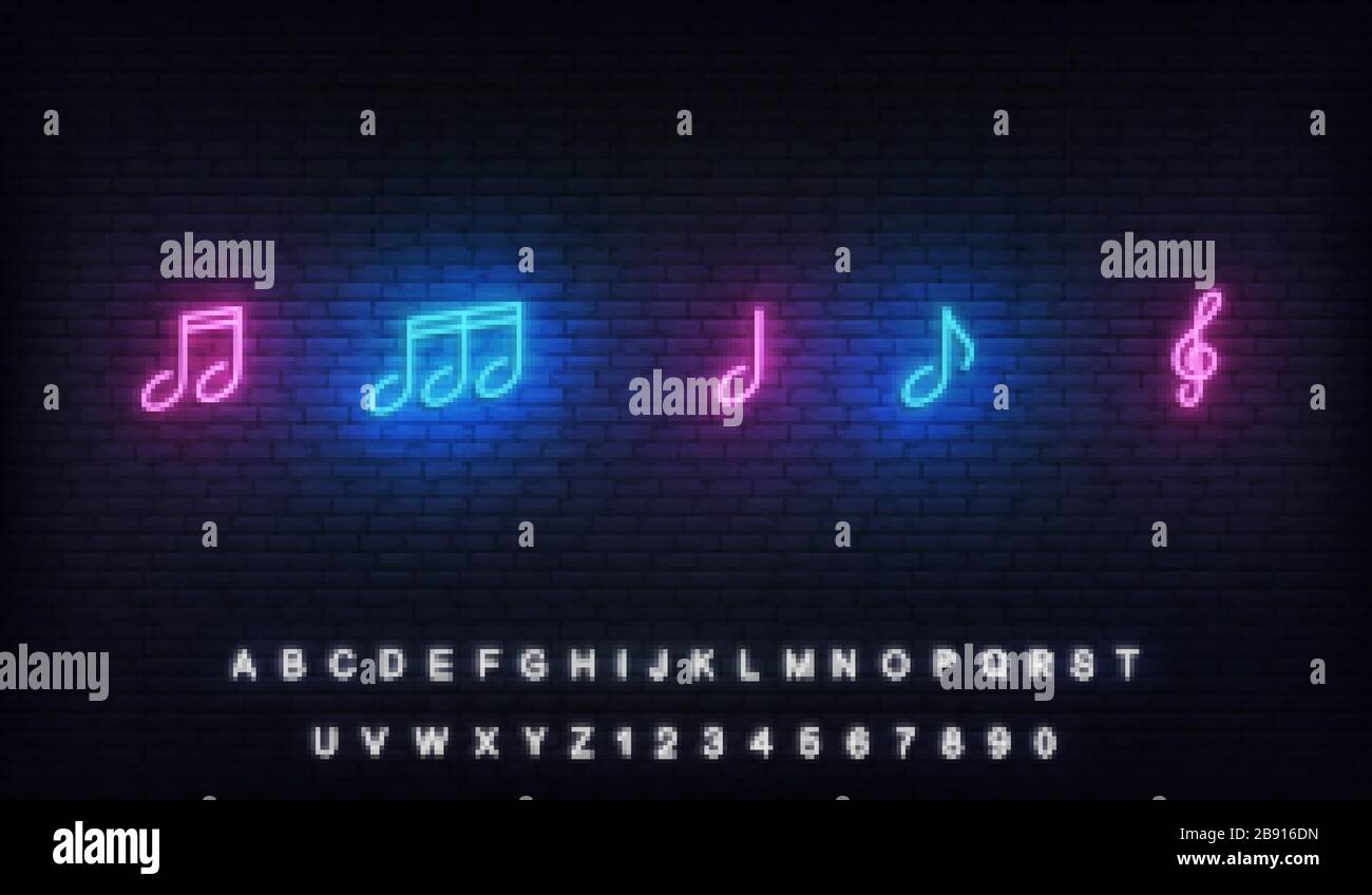 Music notes neon template. Musical notes glowing sign Stock Vector ...