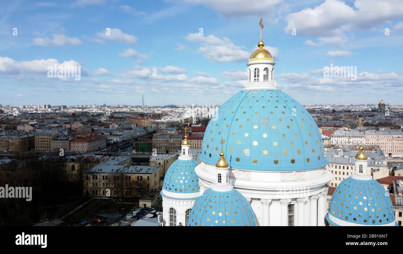 Aerial view of Trinity Cathedral Orthodox church, St. Petersburg ...