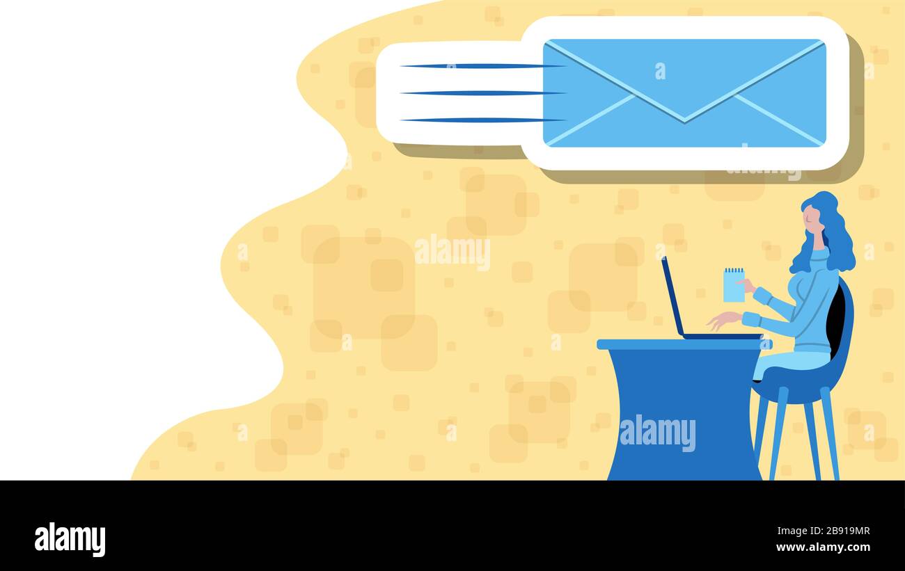 Business woman writing message with a email icon. All the objects ...