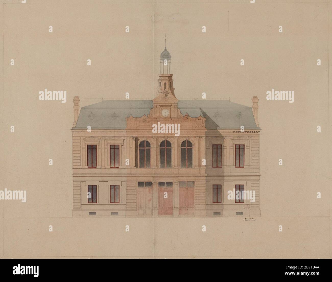 town hall project for the twentieth district: main facade, 1867-1877 ...
