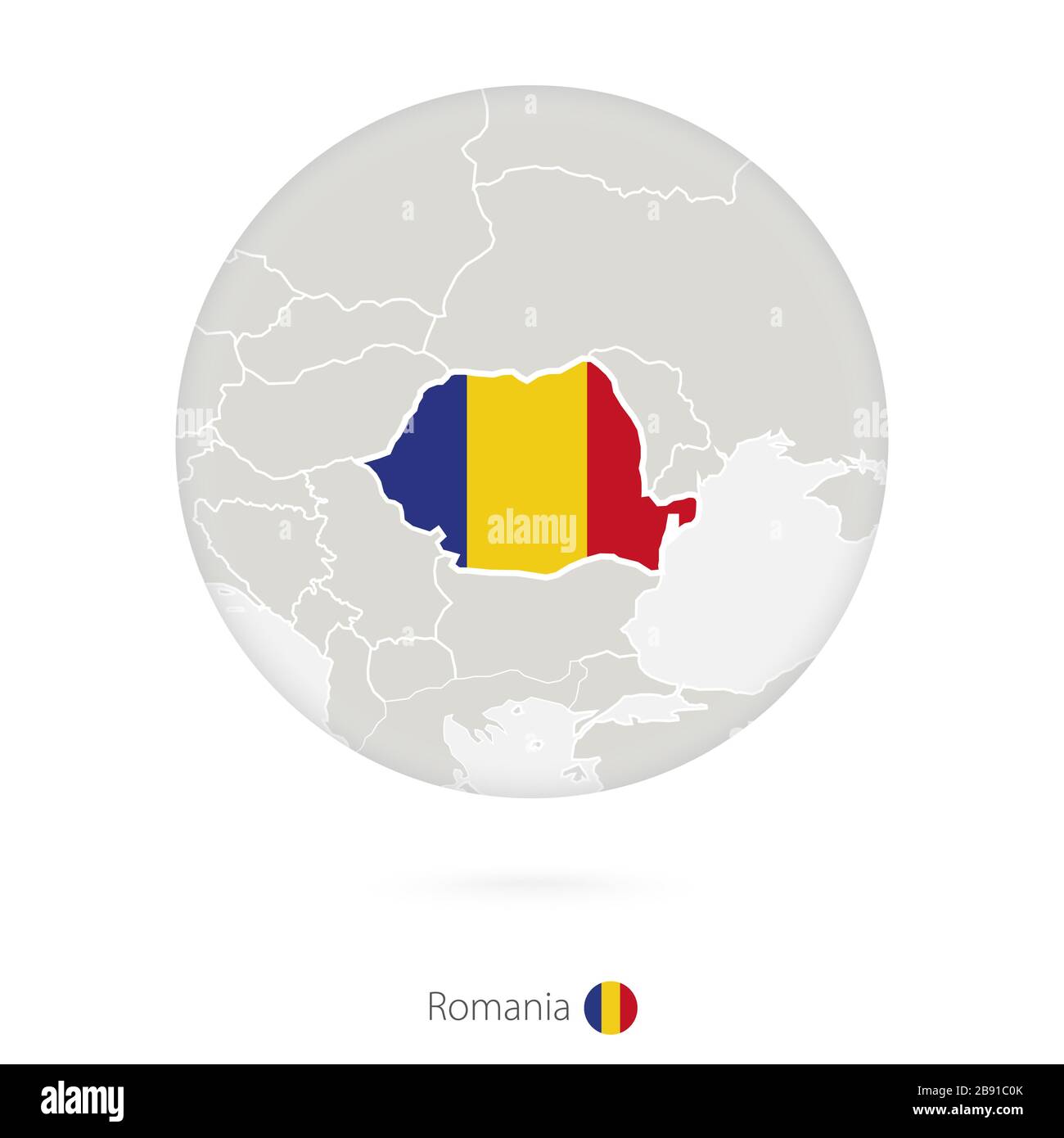 Map of Romania and national flag in a circle. Romania map contour with ...