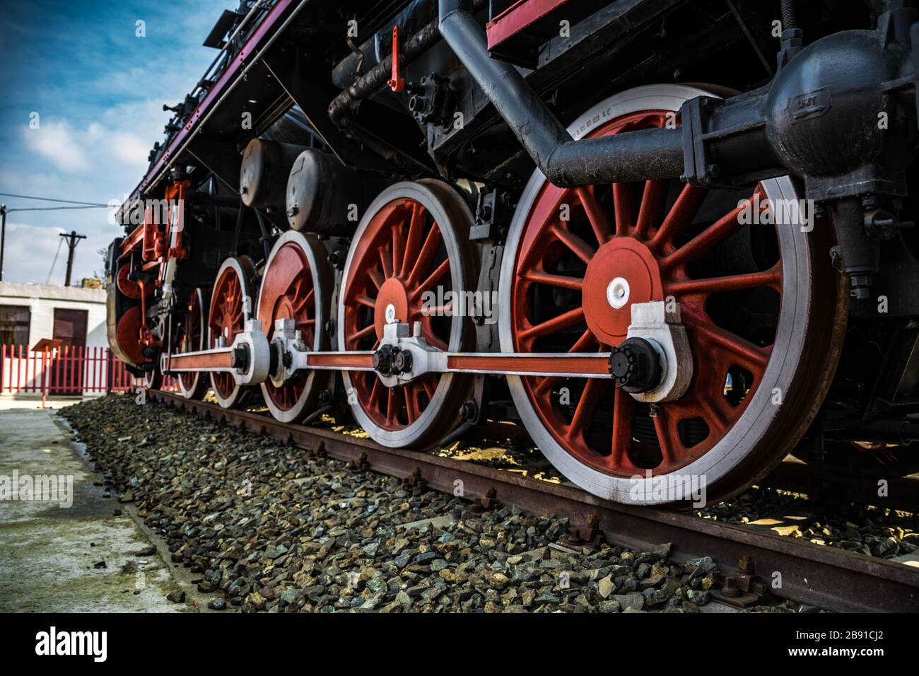 Steam locomotive, engine and blue sky in the background Stock Photo - Alamy