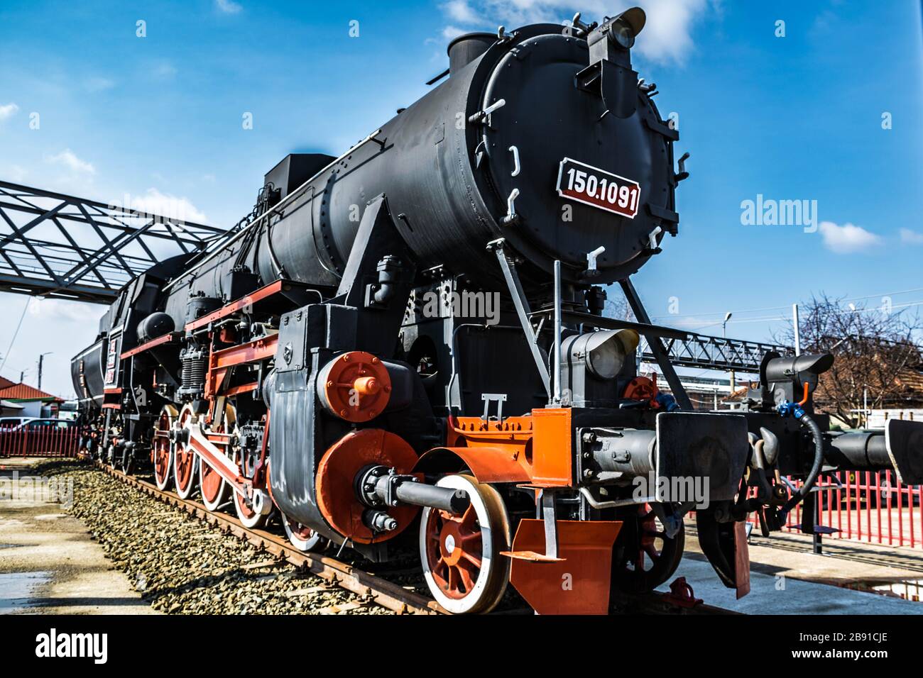 Steam locomotive, engine and blue sky in the background Stock Photo - Alamy