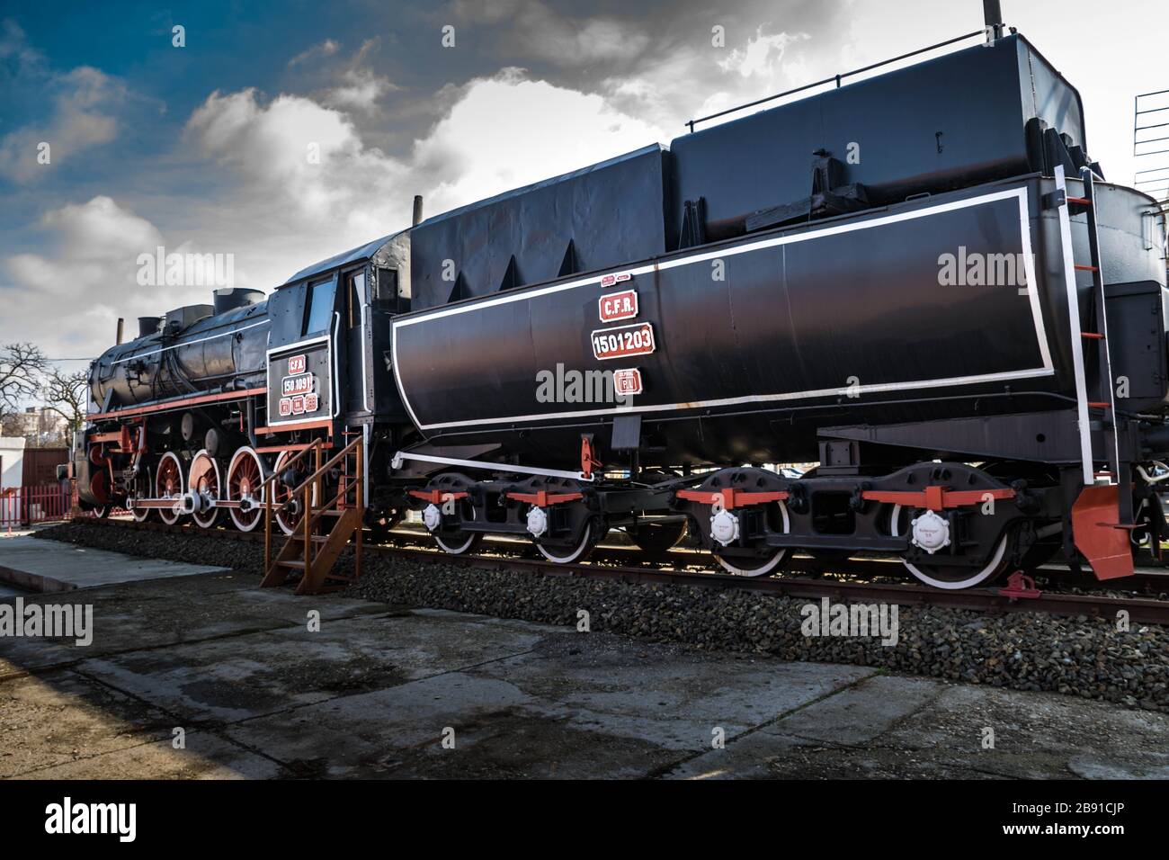 Steam locomotive, engine and blue sky in the background Stock Photo - Alamy