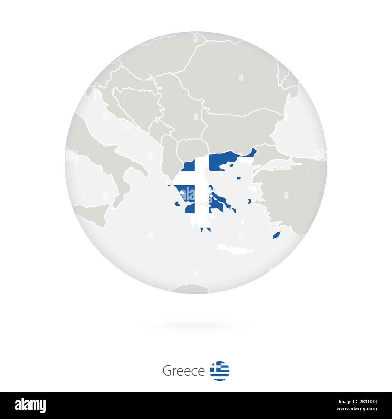 Map of Greece and national flag in a circle. Greece map contour with ...