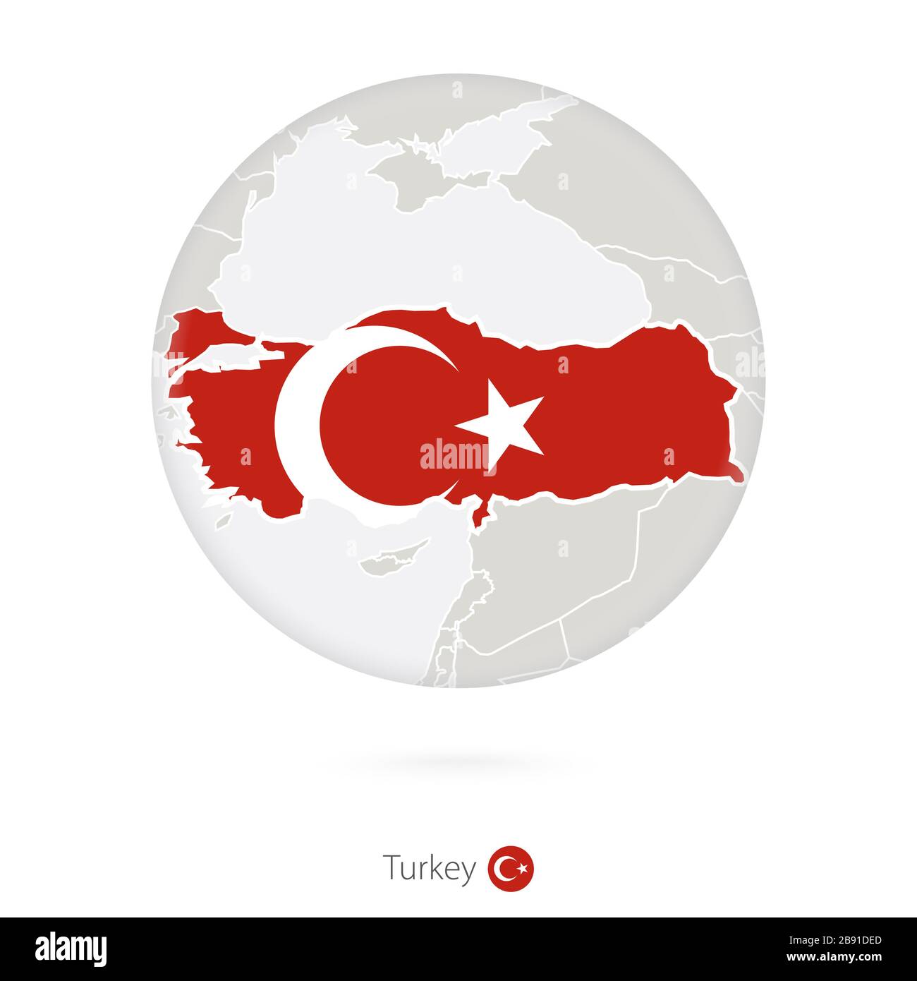 Map of Turkey and national flag in a circle. Turkey map contour with ...