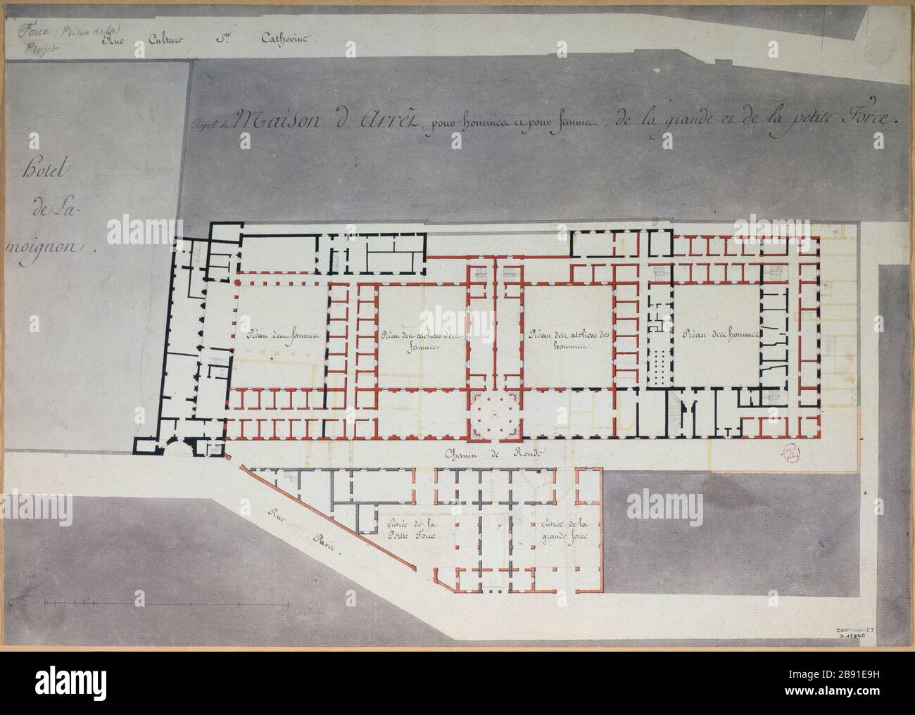 Map of the prison of the Great and Little Strength, Paved Street ...