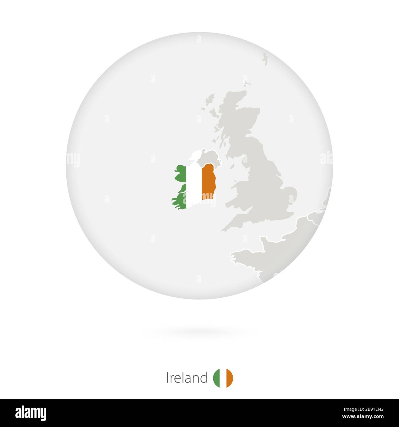 Map of Ireland and national flag in a circle. Ireland map contour with ...