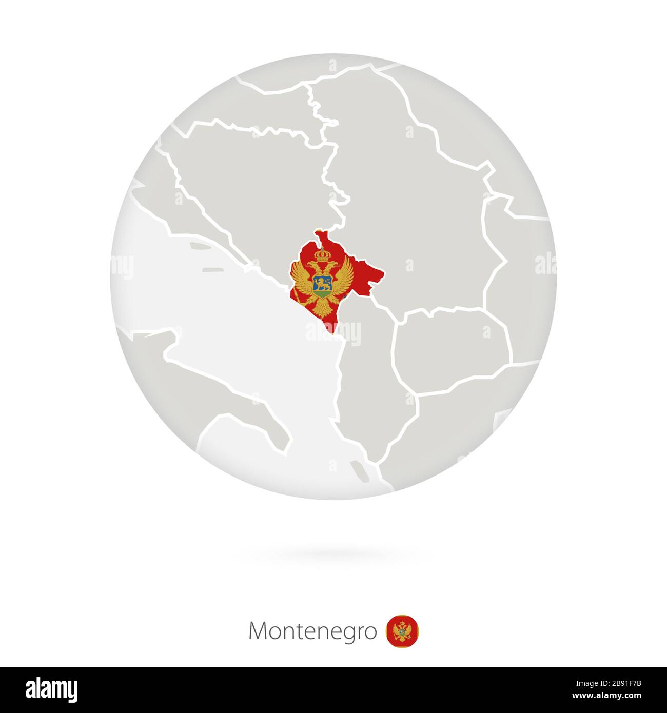 Map of Montenegro and national flag in a circle. Montenegro map contour with flag. Vector ...