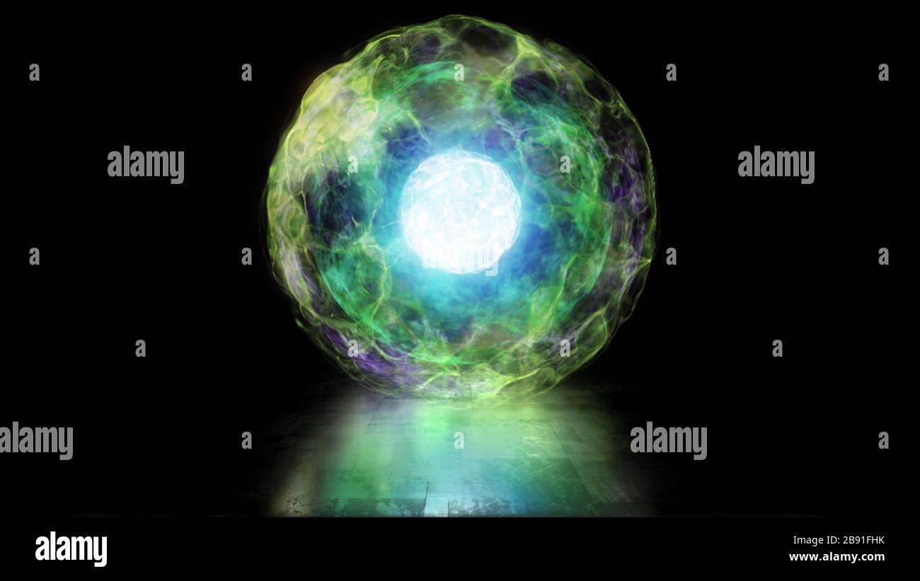 3D rendering ball of energy and plasma in the core of the reactor ...