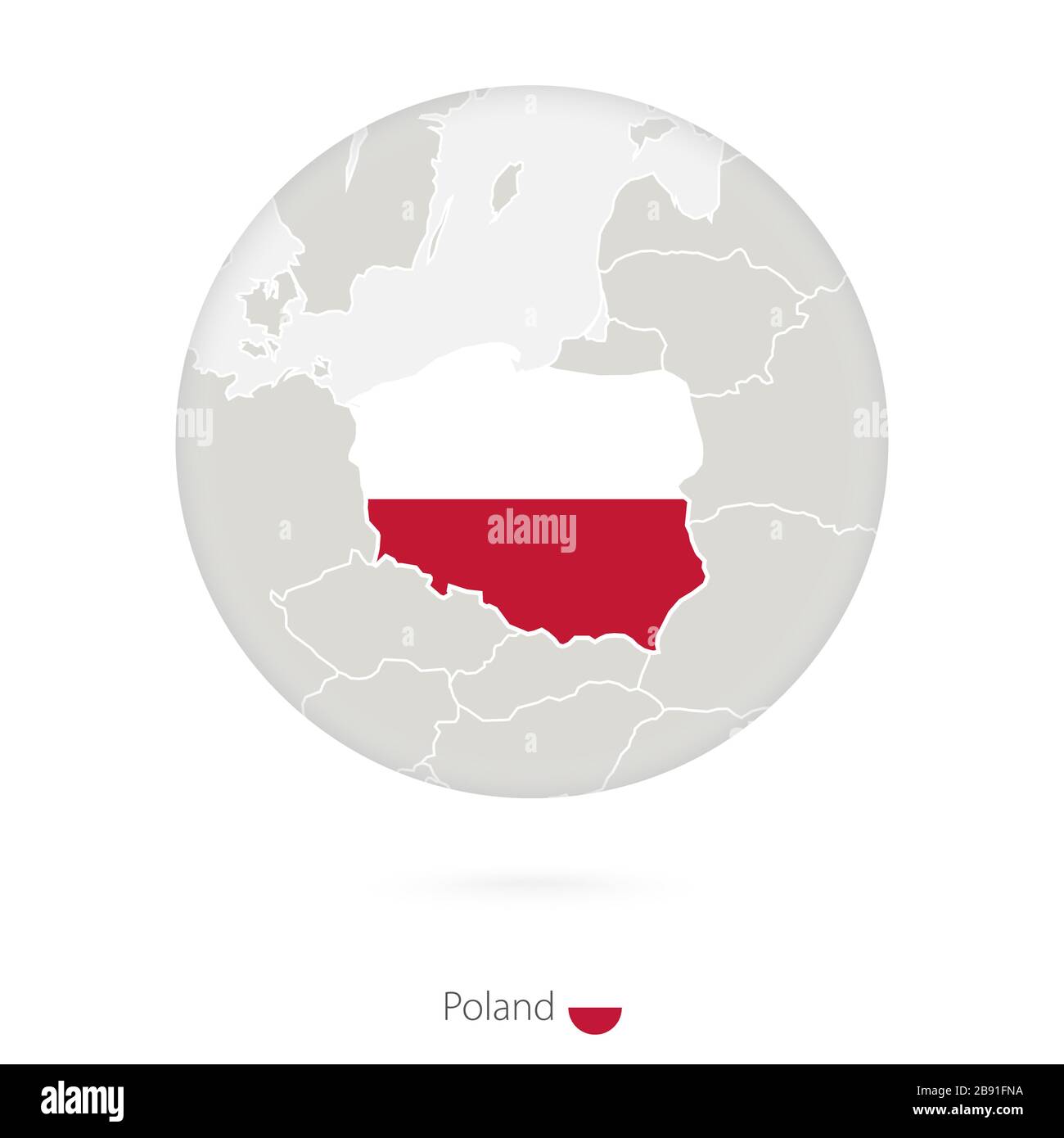 Map of Poland and national flag in a circle. Poland map contour with ...