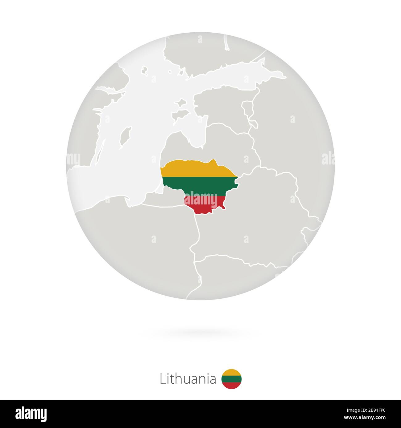 Map of Lithuania and national flag in a circle. Lithuania map contour ...