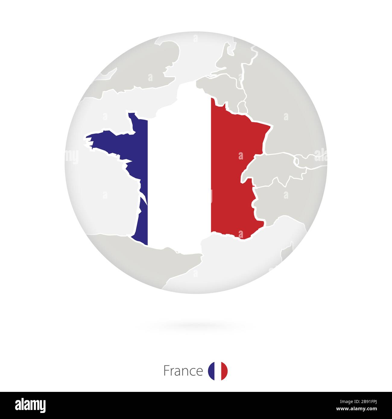 Map of France and national flag in a circle. France map contour with ...