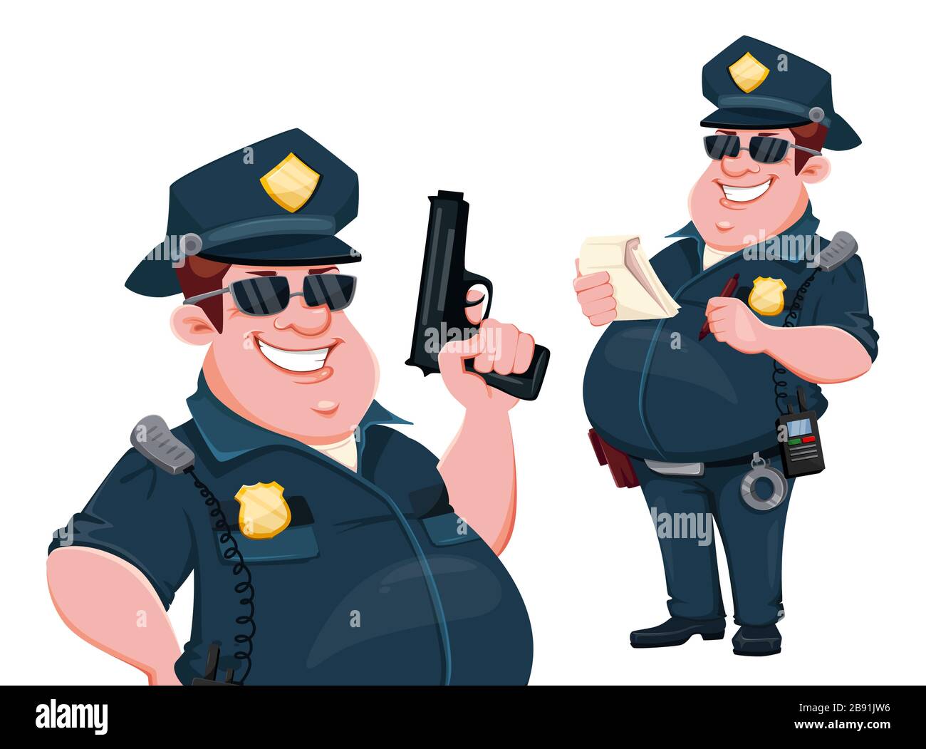 Police officer, set of two poses. Cheerful cartoon character policeman ...