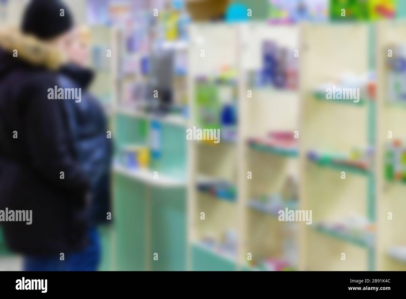 Pharmacy drugstore counter with medicine and vitamin supplement on ...