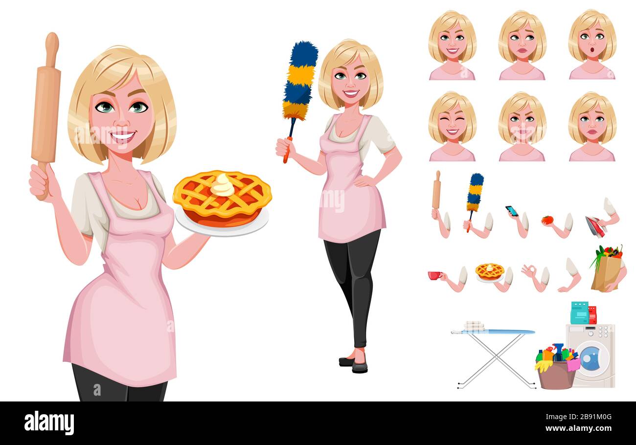Housewife concept, young pretty stylish woman, pack of body parts ...