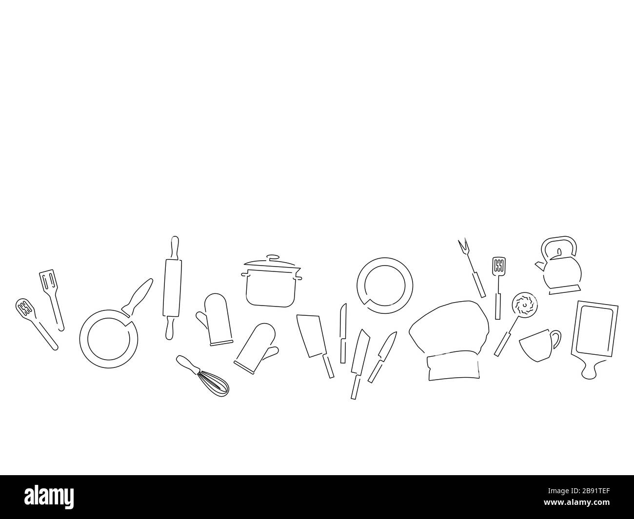 Kitchen tools line drawing, vector illustration design Stock Vector ...
