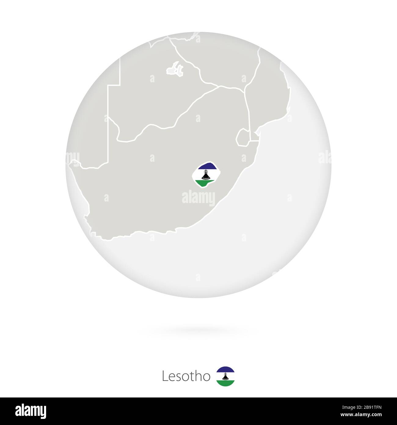 Map of Lesotho and national flag in a circle. Lesotho map contour with ...