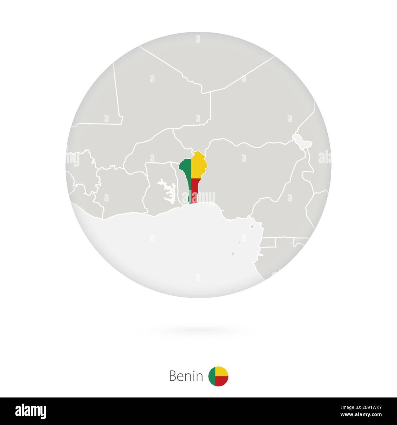 Map of Benin and national flag in a circle. Benin map contour with flag ...