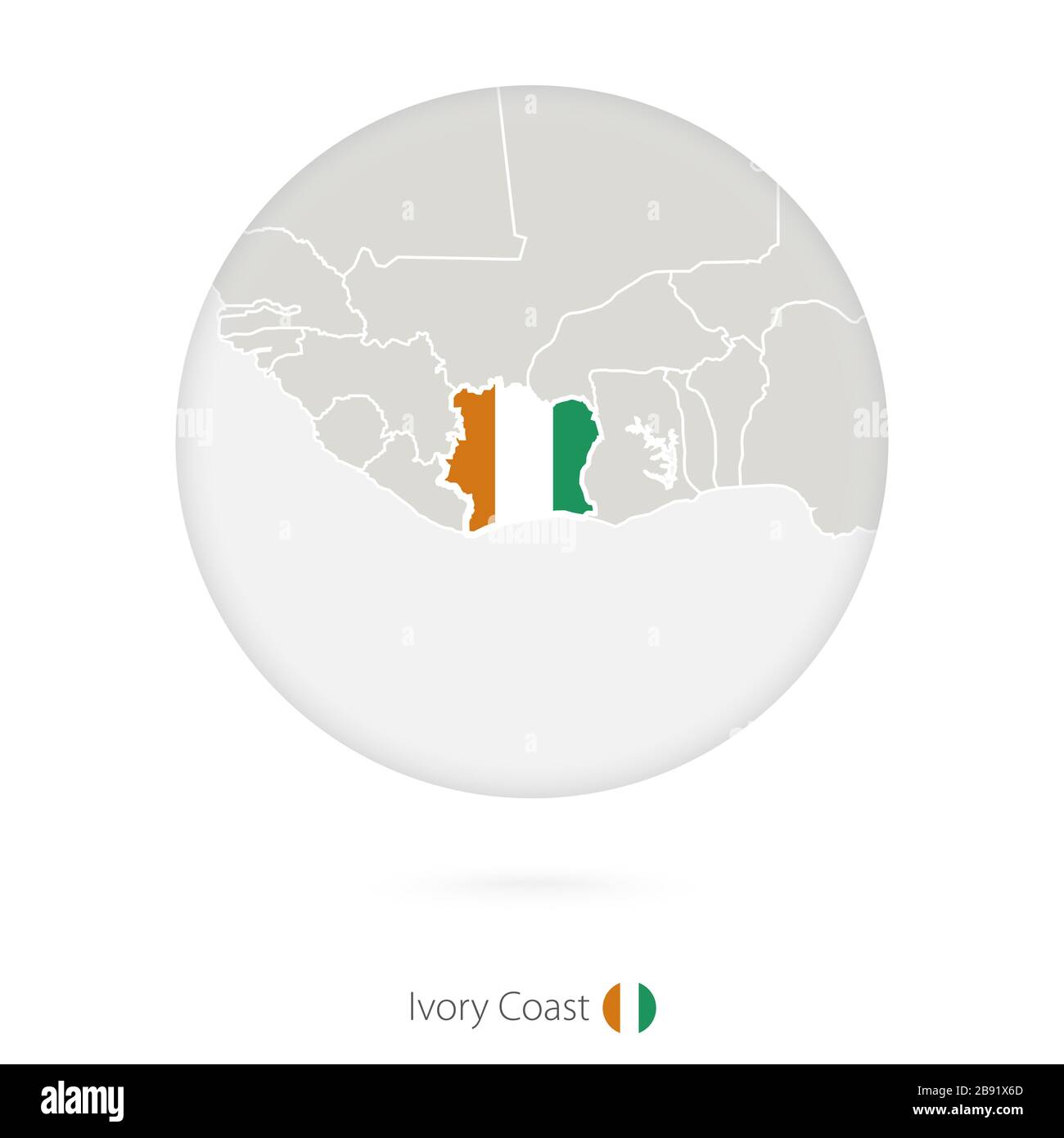 Map of Ivory Coast and national flag in a circle. Ivory Coast map ...