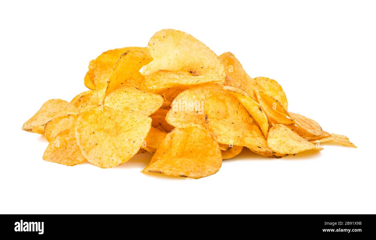 Heap of chips isolated on a white background Stock Photo - Alamy