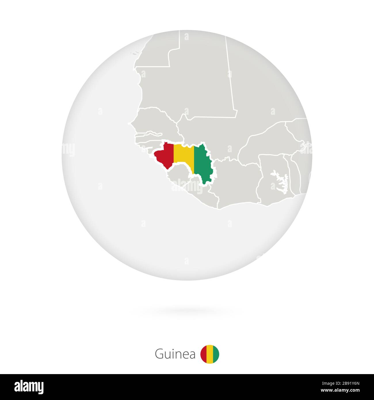 Map of Guinea and national flag in a circle. Guinea map contour with ...