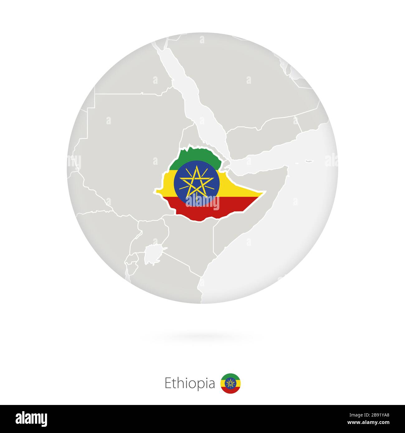 Map of Ethiopia and national flag in a circle. Ethiopia map contour ...