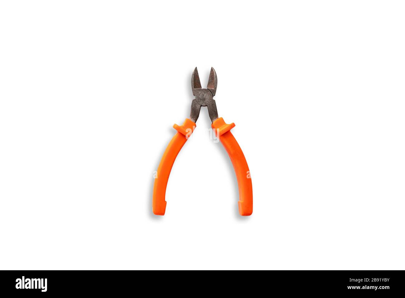 Diagonal wire cutting with plastic handles on a white background Stock ...