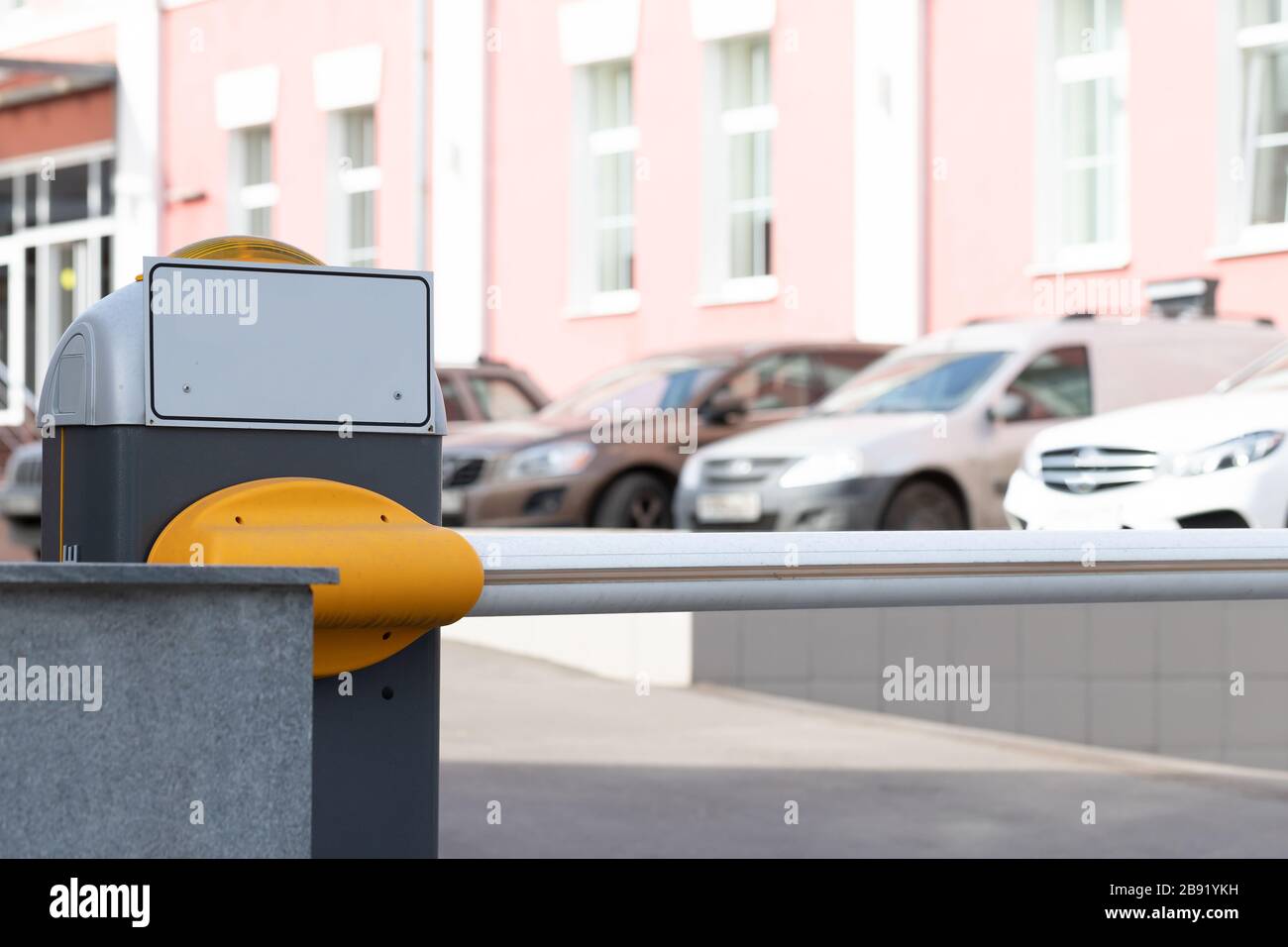 Automatic security metal barrier boom closed for stop and checking car ...