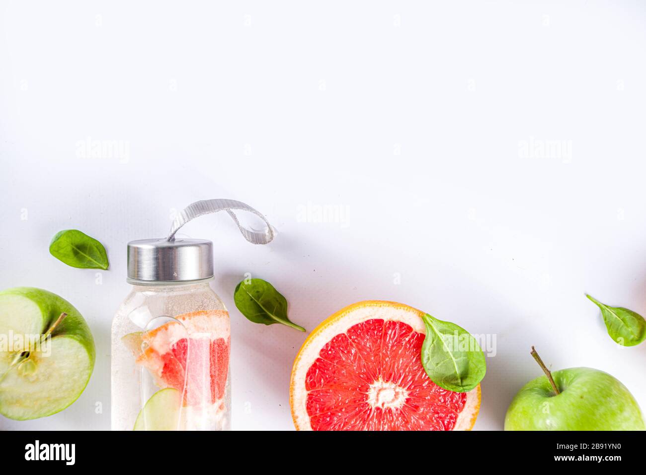 Balanced nutrition diet, fitness lifestyle concept. Fresh infused drink ...