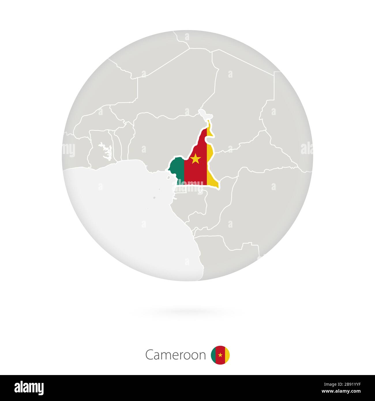 Map of Cameroon and national flag in a circle. Cameroon map contour ...
