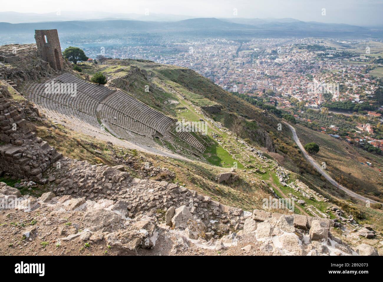 great theater of the ancient city ruins of Pergamon in Turkey Stock ...