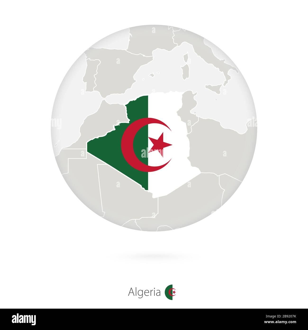 Map of Algeria and national flag in a circle. Algeria map contour with ...