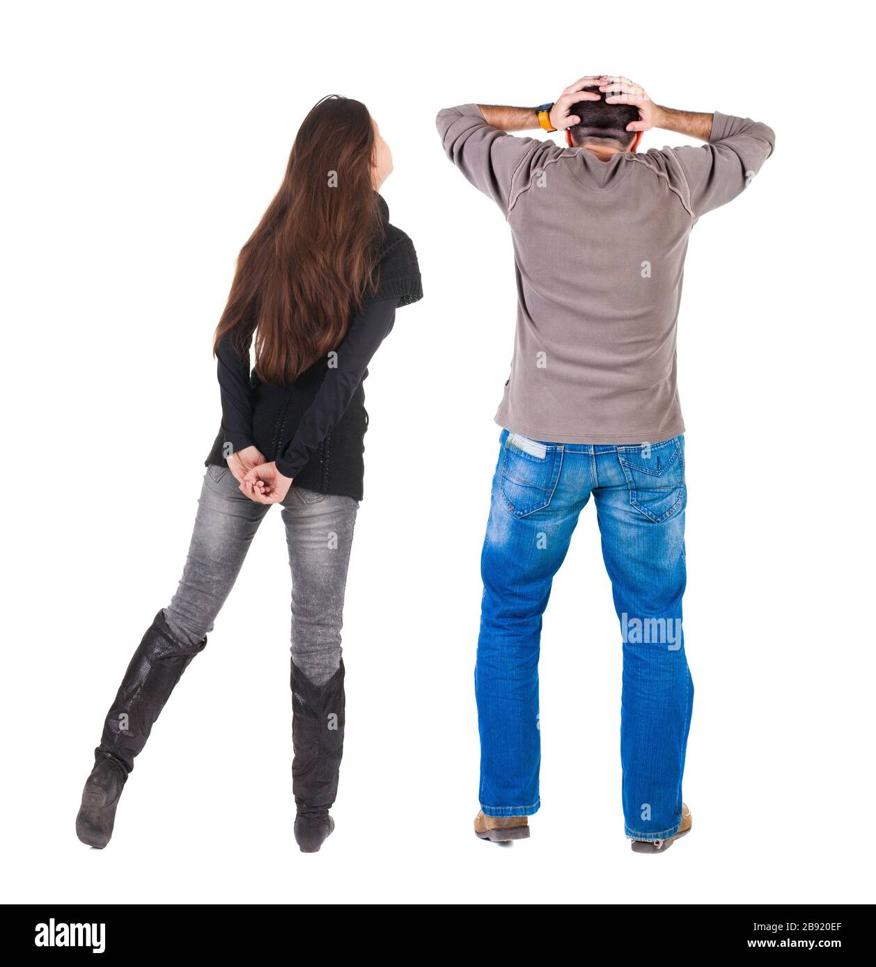 Back view couple in sweater. beautiful man and woman. Rear view people ...