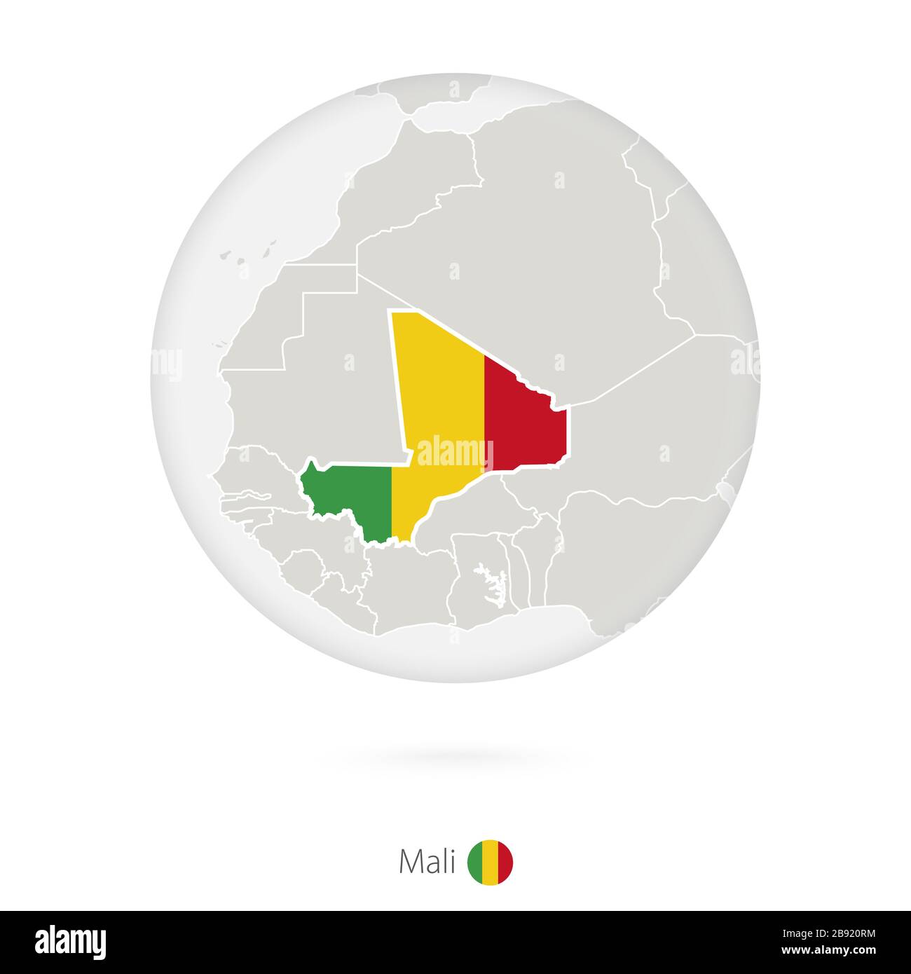 Map of Mali and national flag in a circle. Mali map contour with flag ...