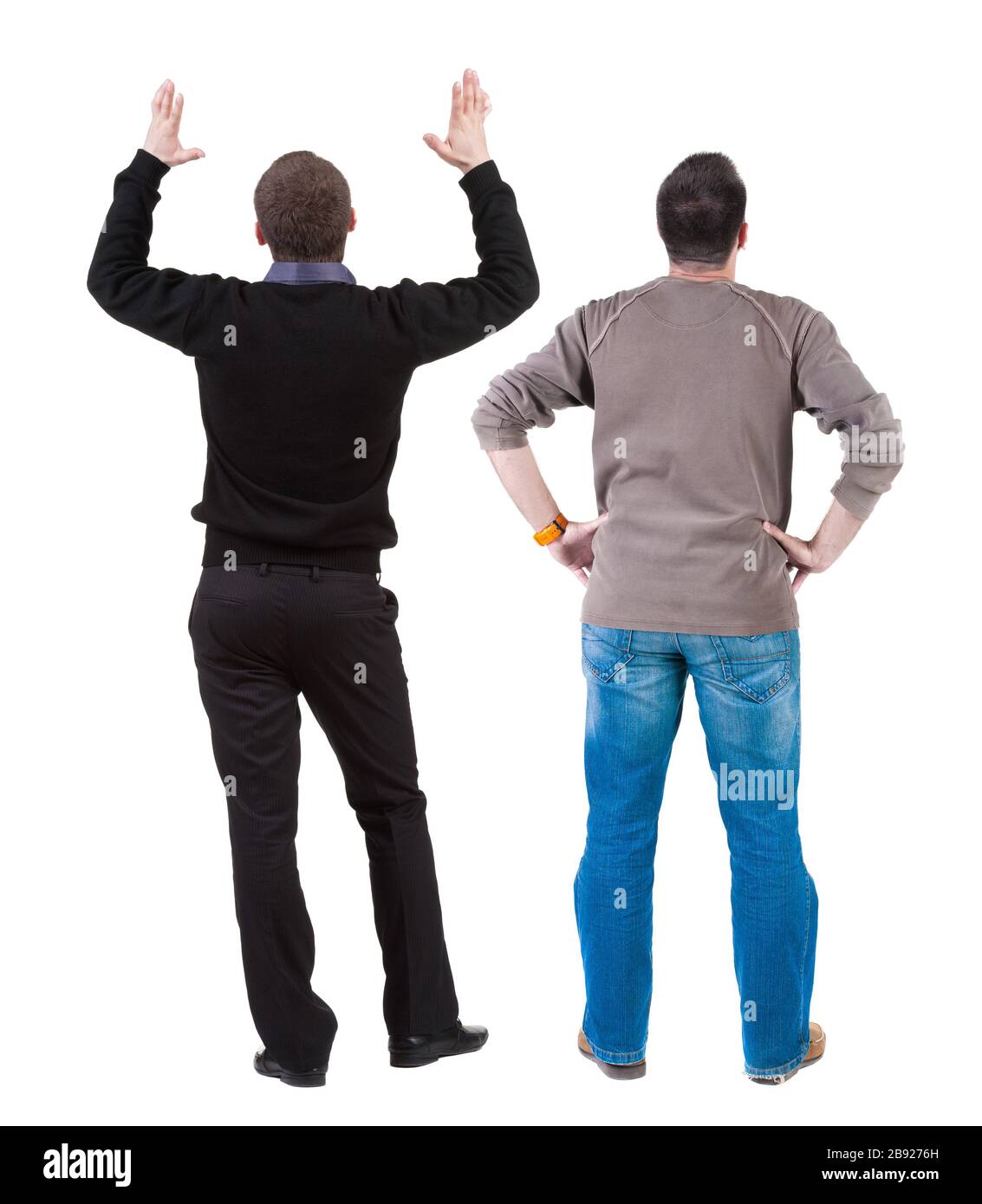 Back view two man in sweater. Rear view people collection. backside ...